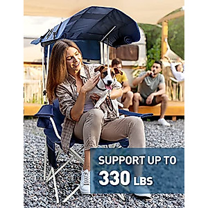 Docusvect Canopy Chair with Fan, Folding Chair with Retractable UPF 50+ Shade Canopy, Cup Holder, Side Pocket for Camping, Beach, Tailgates and Fishing - Support 330 LBS