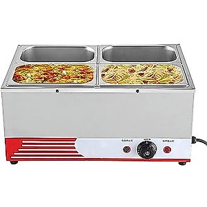 4-Commercial Electric Food Warmer Buffet Server Food Warming Tray, 1500W Stainless Steel Food Steamer Soup Station, for Restaurants, Catering, Cafeterias, Home Parties, Hotels
