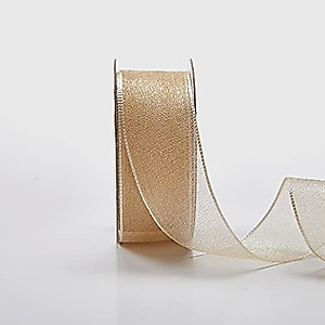 JingleStar Decorative Accessories 1 Inch Sheer Chiffon Ribbon Perfect for Crafts Hair Bows Gift Wrapping Wedding Party Decoration and More (Gold)