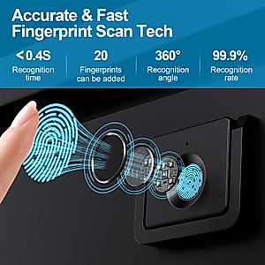 LLtronation Handle-Style Fingerprint Cabinet Lock, Smart Biometric, Matte Black, Waterproof