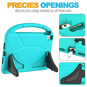 RTOBX Kids Case for iPad 10.2 & 10.5, iPad 9th/8th/7th Generation 10.2" 2021 2020 2019 Case with Screen Protector, iPad Air 3rd Gen/Pro 10.5 inch Protective Cover with Handle Stand, Cyan&Red