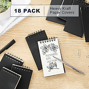 Tenceur 18 Pcs Mini Spiral Notebook 3" x 5" Top Bound Small Spiral Notepads Pocket Notebook Spiral Memo Pads 120 Pages Sketchbook College Ruled Journals for Kids Home Office School (Black)