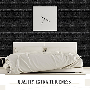 Tinlade 30 Pcs 28.81 Sq ft 3D Wall Panels Peel and Stick Foam Brick Wallpaper Printable Faux Brick Wall Panels Decorative Self Adhesive Wall Tiles Waterproof Wall Covering Panels (Black)