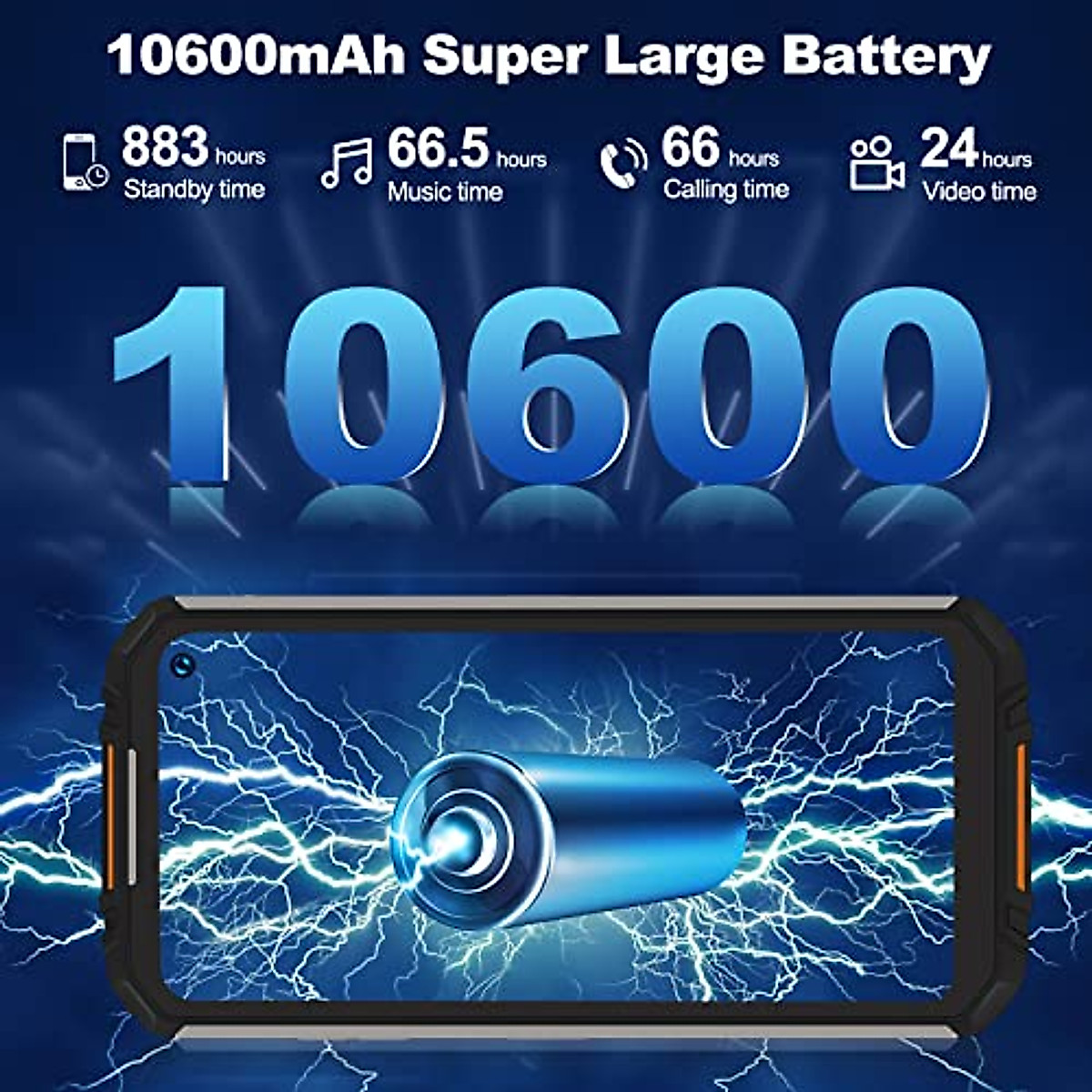 Rugged Smartphone Unlocked Cell Phone 10600mAh Battery 128GB+8GB Android 11 6.39'' Screen 20MP Night Vision Camera Dual SIM Phones IP68 Waterproof Mobile OTG NFC OUKITEL WP16, Orange