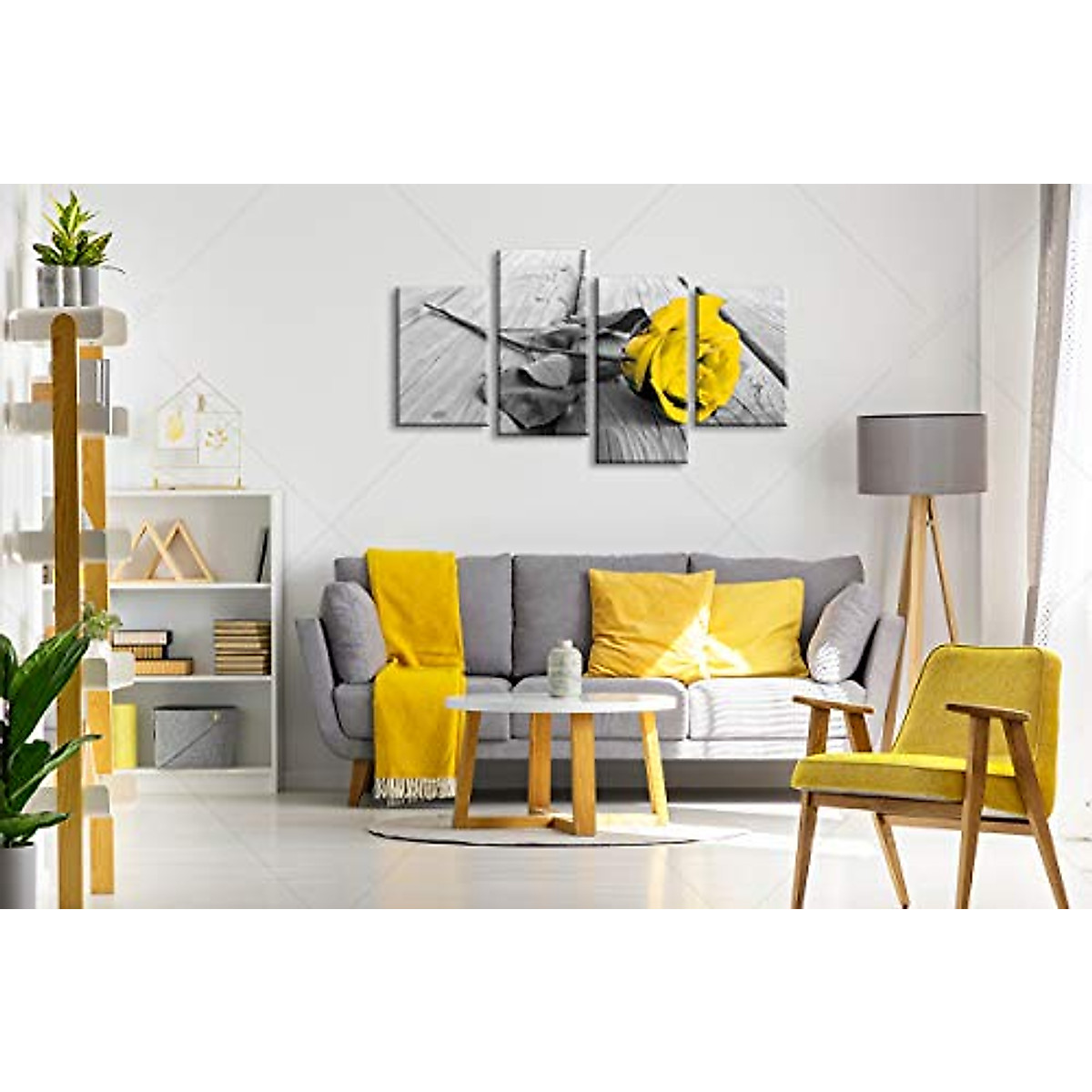 Bedroom Wall Decor - Yellow Room Decor Rose Flowers Canvas Wall Art Yellow Decorations for Living Room Modern Artwork Black and White Kitchen Decor Pictures Above Bed Stretched and Framed Ready to Hang