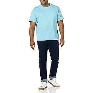 Amazon Essentials Mens T-Shirts, Regular-Fit, Short-Sleeve Crewneck Pocket, Pack of 2, Aqua Blue/Light Blue, Large