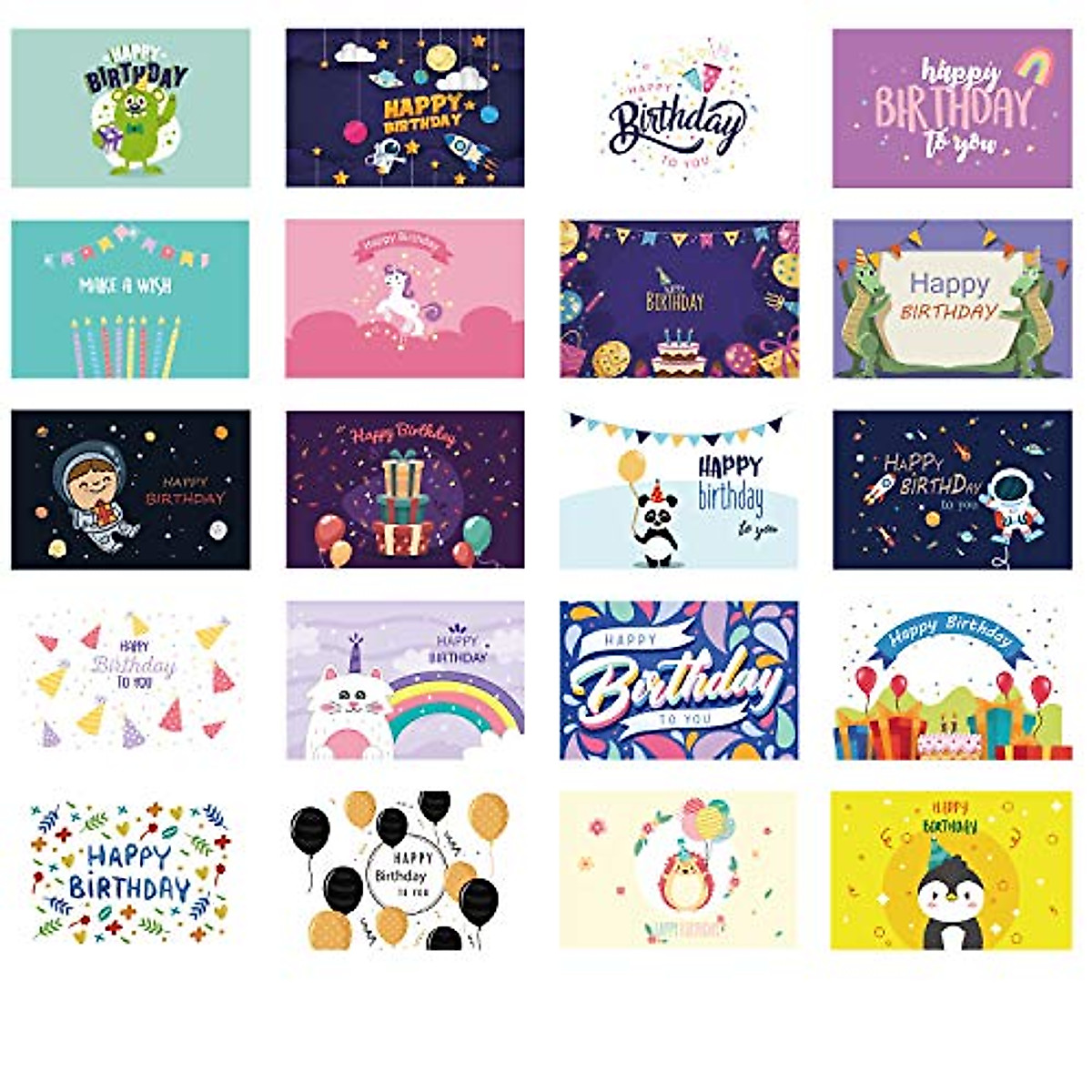Hotcinfin Happy Birthday Cards Assortment Boxed Set, Bulk Assorted 60 Design Greeting Gift Cards With Envelopes,Stickers-Funny Blank Note for Friend, Kids,Men, Women,4X6