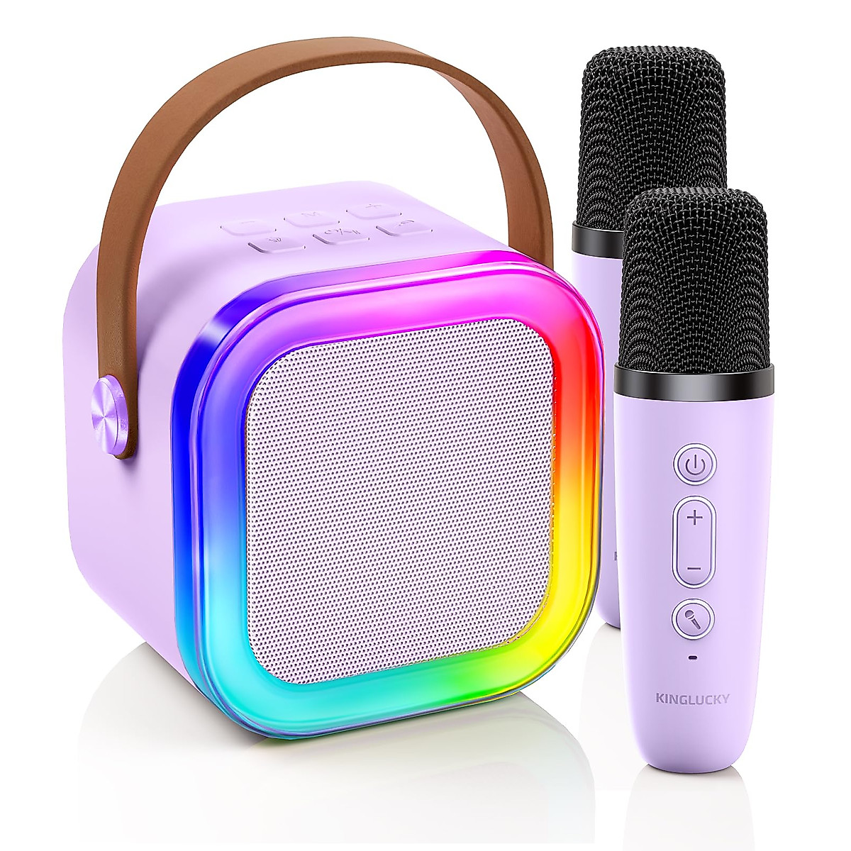 Kinglucky TOP Purple Karaoke Machine for Kids (with Fun Voice Effects) Most Popular Easter Birthday Gifts for 3-12+ Years Old Girls Boys, Mini Karaoke Machine with 2 Wireless Microphones