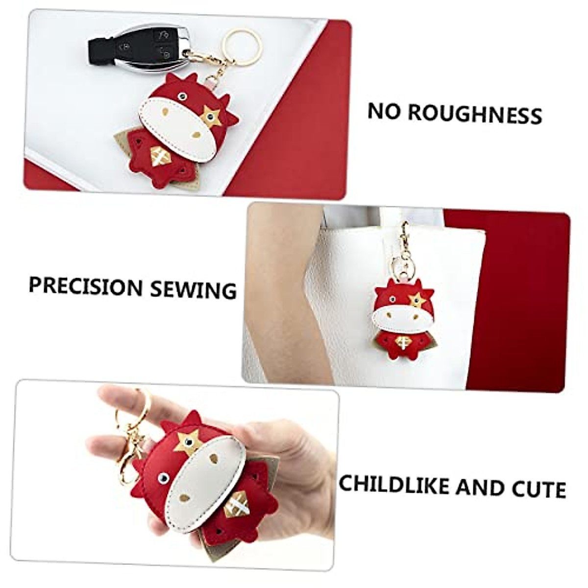 Cabilock 3 pcs Key Chain Animal Keychains Backpack Keychains Keychain for Kids New Year Party Bag Filler Goodbye Keychain Year of ox Keychain Key Decor Calf Key Pendant PU Keychain Alloy
