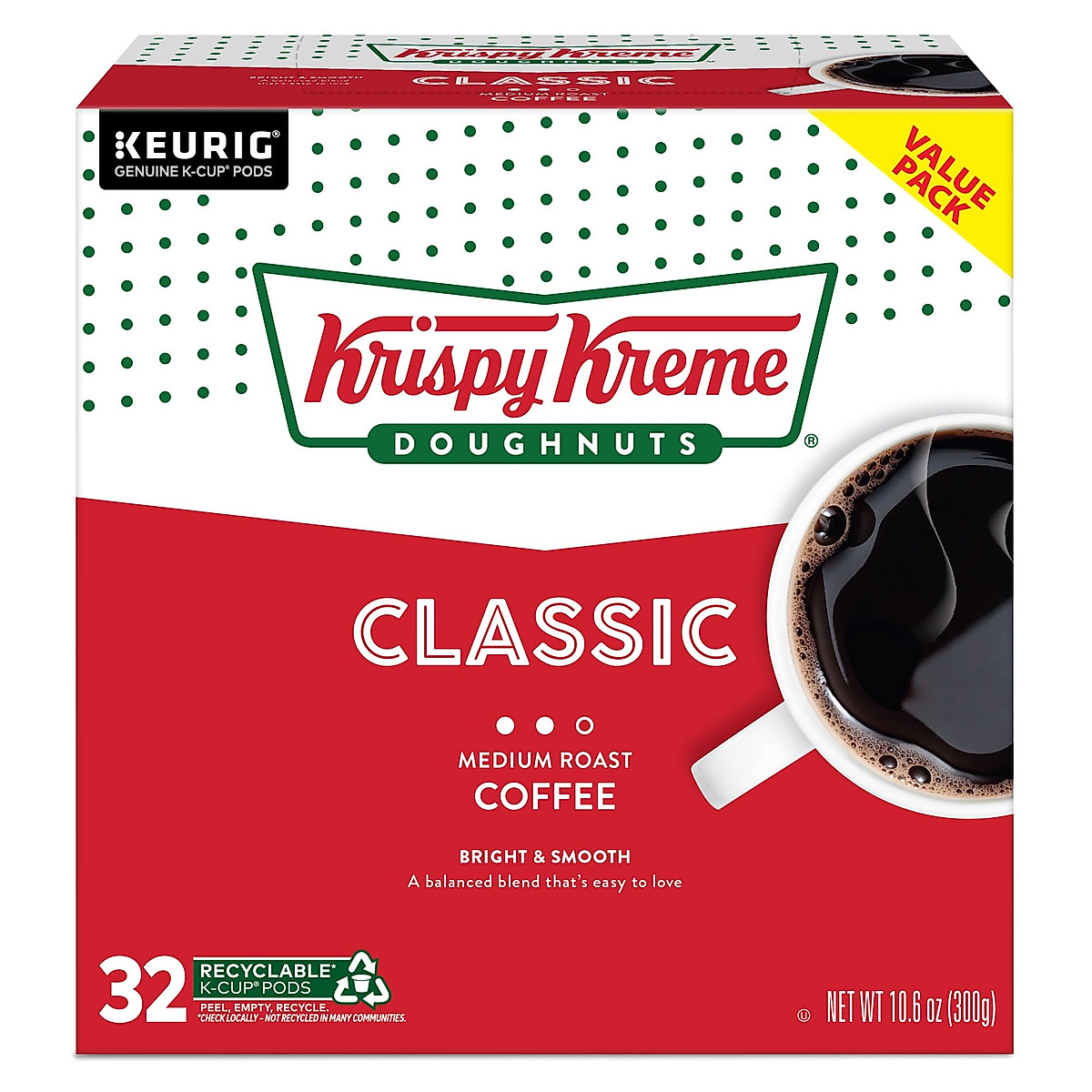 Krispy Kreme Classic, Single-Serve Keurig K-Cup Pods, Medium Roast Coffee Pods, 32 Count