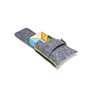 6 Piece Tegu Pocket Pouch Prism Magnetic Wooden Block Set, Tints