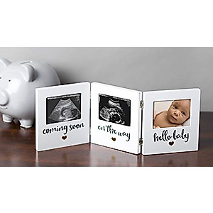 Pearhead Triple Sonogram Keepsake Photo Frame, Gender Neutral Ultrasound Keepsake, Ideal Pregnancy Gift For First Time Moms, Baby Shower and Nursery Decor, 3.5”x2.5” Photo Insert, White