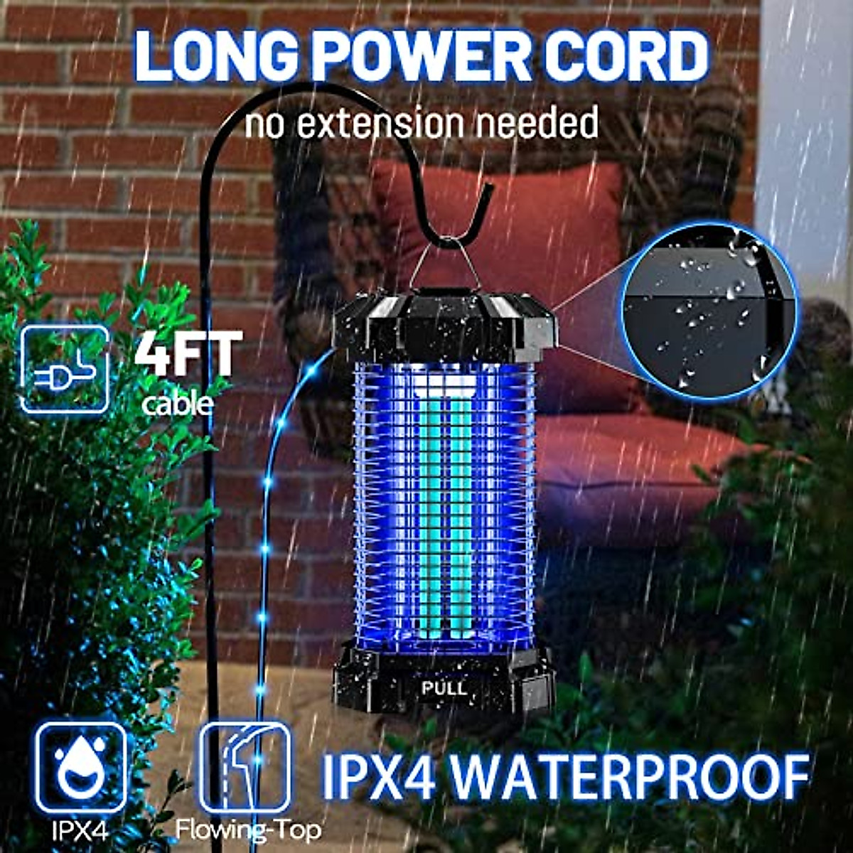 Petoor Bug Zapper Outdoor, 4250V 18W Mosquito Zapper Outdoor with Long Power Cord, Waterproof Electric Insect/Fly Trap Zapper Killer for Home Backyard Garden Patio - Black