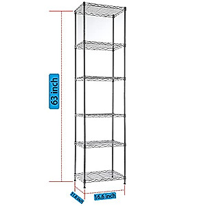 GIOTORENT 6-Tier Standing Shelving Metal Units, Adjustable Height Wire Shelf Display Rack for Laundry Bathroom Kitchen 16.6” x 11.6” x 63” (6-Tier-Down, Silver)
