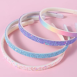 WLLHYF Glitter Headband, 4pcs Plastic Sparkly Cute Non Slip Chunky Hairbands, Thick Bling Confetti Rainbow Hair Bands with Teeth, Little Girls Colorful Hair Accessories