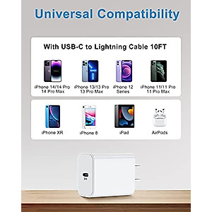 iPhone 14 13 12 11 Fast Charger[Apple MFi Certified], 2-Pack Apple Fast Charger 10FT Long USB-C to Lightning Cable with 20W USB C Wall Charger Block for iPhone 14/13/12/11 Pro Max/Mini/XS/XR, iPad
