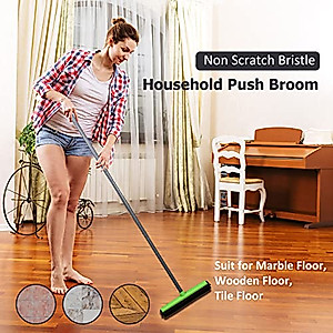 LCF Pet Hair Removal Broom with Squeegee & Telescoping Handle,Non Scratch Bristle Rubber Bruch Carpet Sweeper Outdoor Broom for Hardwood Floor Tile Windows Clean Cleaning (Green)