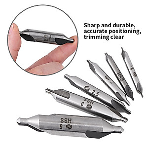 Center Drill Set, 6pcs 1/1.5/2/2.5/3/5mm 60 Degree High Speed Steel Centering Drill Bit Set, Countersink Lathe Center Drill Bits