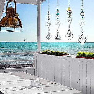 BKpearl 7 Pcs Crystals Sun Catcher, Hanging Suncatchers Beads Chain Sphere Chandelier Lamps Light Pendant for Indoor Christmas Day, Wedding, Plants, Cars, Window Decoration (White)