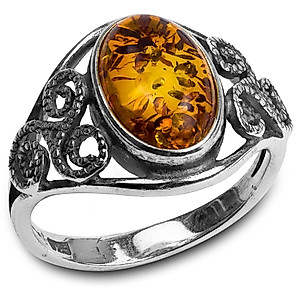 Ian and Valeri Co. Baltic Amber Sterling Silver Victorian Style Oval Ring