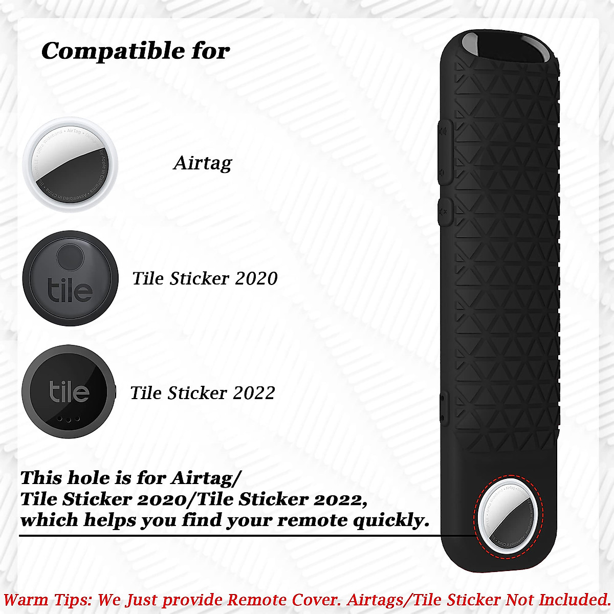 Seltureone 2 in 1 Remote Cover with AirTag Holder for Roku - Silicone Protective Case, Anti Slip Shock Absorption Washable, Black