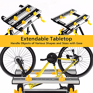 IRONMAX Portable Workbench, Folding Work Table with 7-Level Height Adjustable, 8 Sliding Clamps and Reclining, Folding Workbench and Vise for Cutting, Saw, Paint