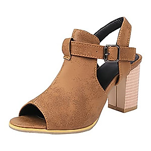 Womens Sandals Foreign Trade Large Fish Mouth Sandals Women's Fast Selling High Heel Buckle Roman Sandals (Yellow, 6.5)