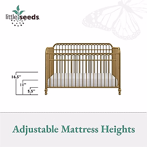 Little Seeds Raven 3-in-1 Convertible Metal Crib, JMPA Certified, Gold