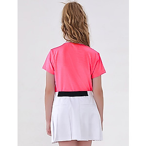 EXARUS Girls' Short Sleeve Golf Tennis Polo Shirts Kids 1/4 Zip Athletic Workout Quick Dry Golf Clothes UPF 50+ T-Shirts Rose 8 Years