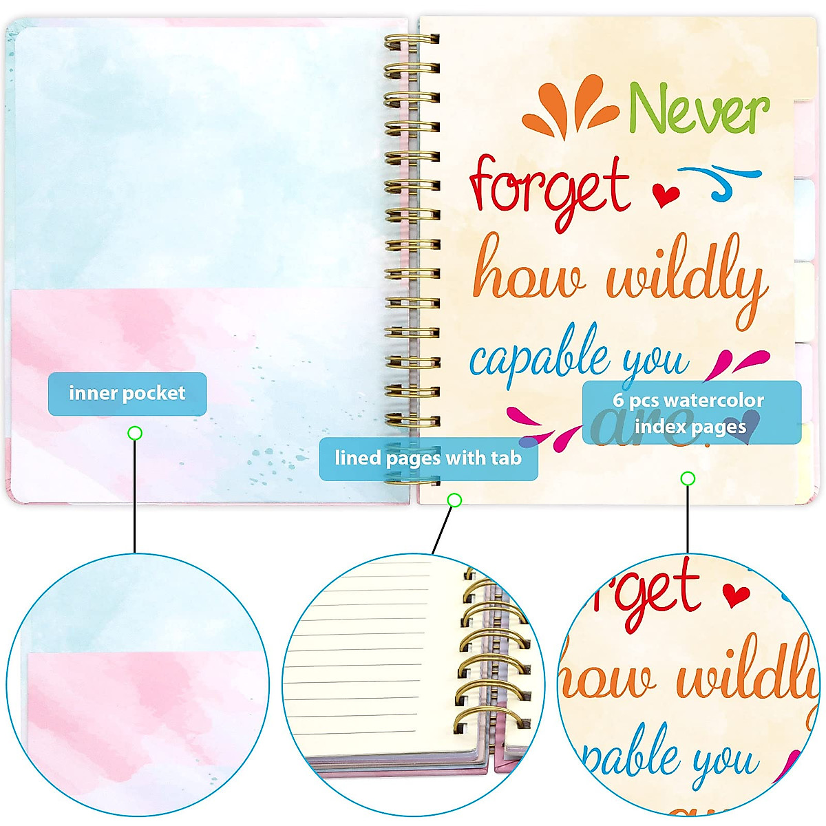 ceiba tree Divider Notebook with Tabs Spiral Notebook Watercolor Design Lined Journal Hardcover Notebook for Home Office School Classroom