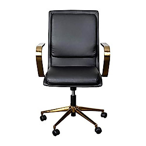 Flash Furniture James Mid-Back Designer Executive Office Chair - Black LeatherSoft Upholstery - Brushed Gold Base and Arms - Height Adjustable 360° Swivel Seat