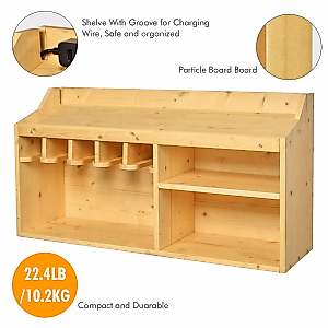 XCSOURCE Power Tool Organizers and Storage Cabinets, Wooden Drill Charging Station, 5 Slots Drill Holder Storage Racks Wall Mount with 3 Shelves for Work Bench, Wrench, Screwdriver, Drills