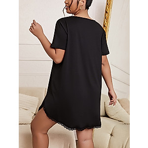 Floerns Women's Plus Size V Neck Short Sleeve Lace Trim Nightdress Sleepwear Black 3XL