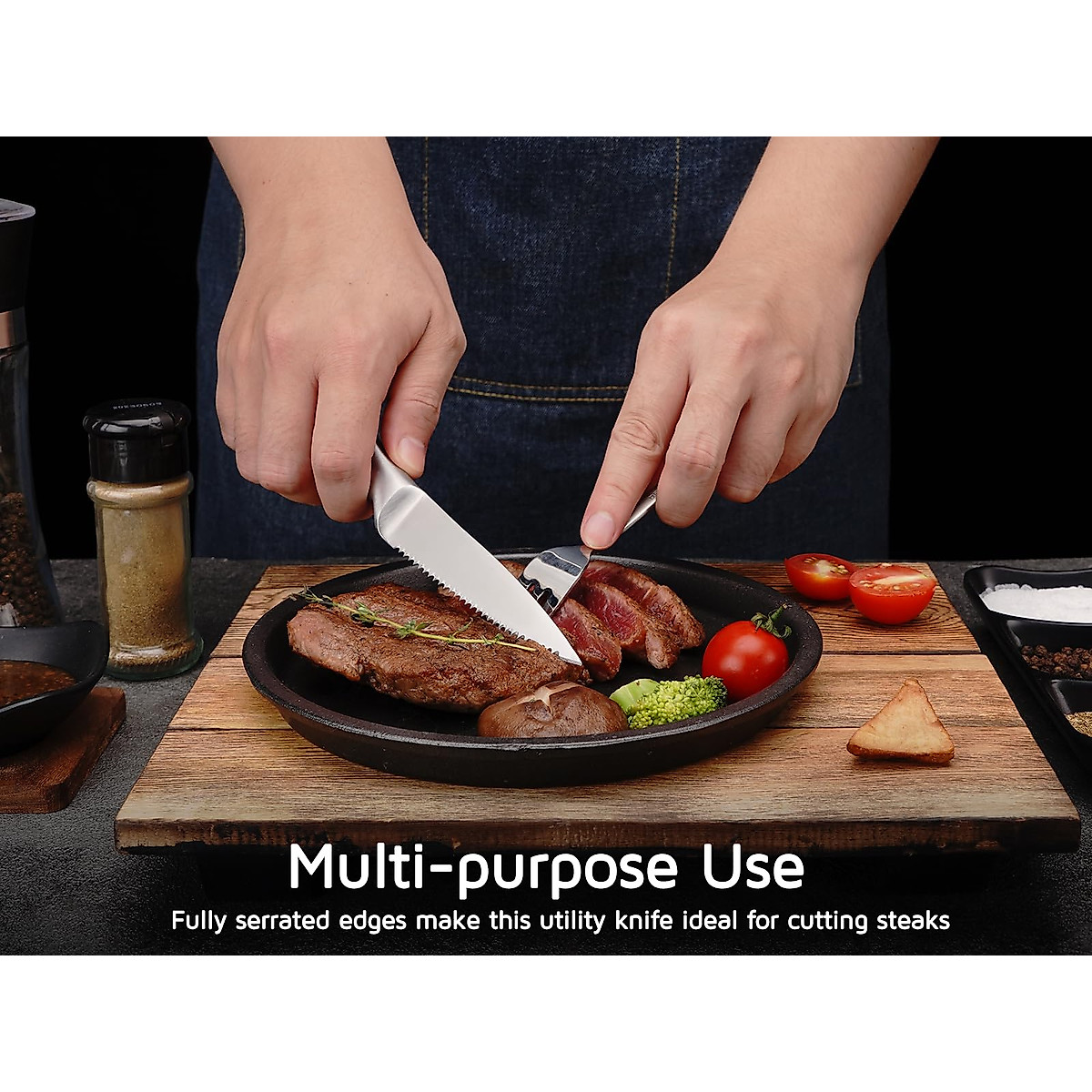 WELLSTAR Utility Knife, 4 Inch Serrated Paring Knife with Super Sharp High Carbon Stainless Steel Blade for Fruit Vegetable Cutting Peeling Slicing – Silver