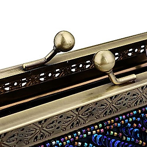 Vistatroy Vintage Style Beaded And Sequined Evening Bag Wedding Party Handbag Clutch Purse for Women Evening (Peacock blue)
