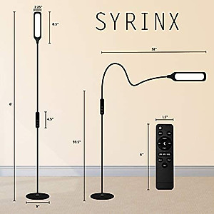 Syrinx Floor Lamp, Floor LED Lamp/LED Light Lamp/Remote Control & Touch/Adjustable Flexible Gooseneck (Black)
