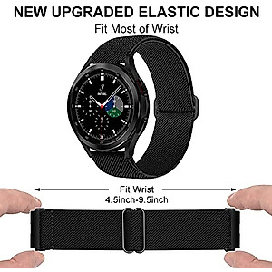 Olytop Elastic Bands for Galaxy Watch 5/4 Bands 44mm 40mm/5 Pro Band, Galaxy Watch 4 Classic Bands 46mm 42mm/Active 2 Women Men, 20mm Stretch Nylon Replacement Strap(Black+Grey)