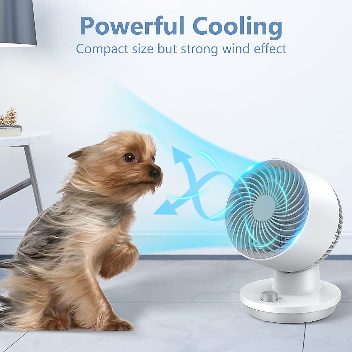 LifePlus Small Air Circulator Fan, Desk Fan 90° Tilt & 52° Oscillating, Portable Table Fan with 3 Speeds Powerful Airflow Perfect for Bedroom Dorm Office, White