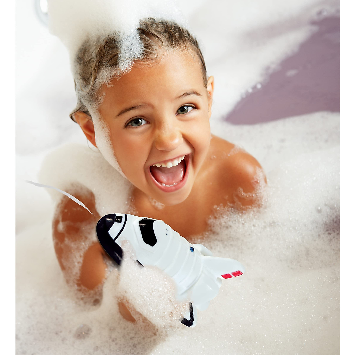 DolliBu Space Shuttle Bath Buddy Squirter - Floating Space Shuttle Rubber Bath Toy, Fun Water Squirting Bathtime Play for Toddlers, Space Plane Toy for Bathtub, Beach, & Pool for Girls & Boys 3 Inch