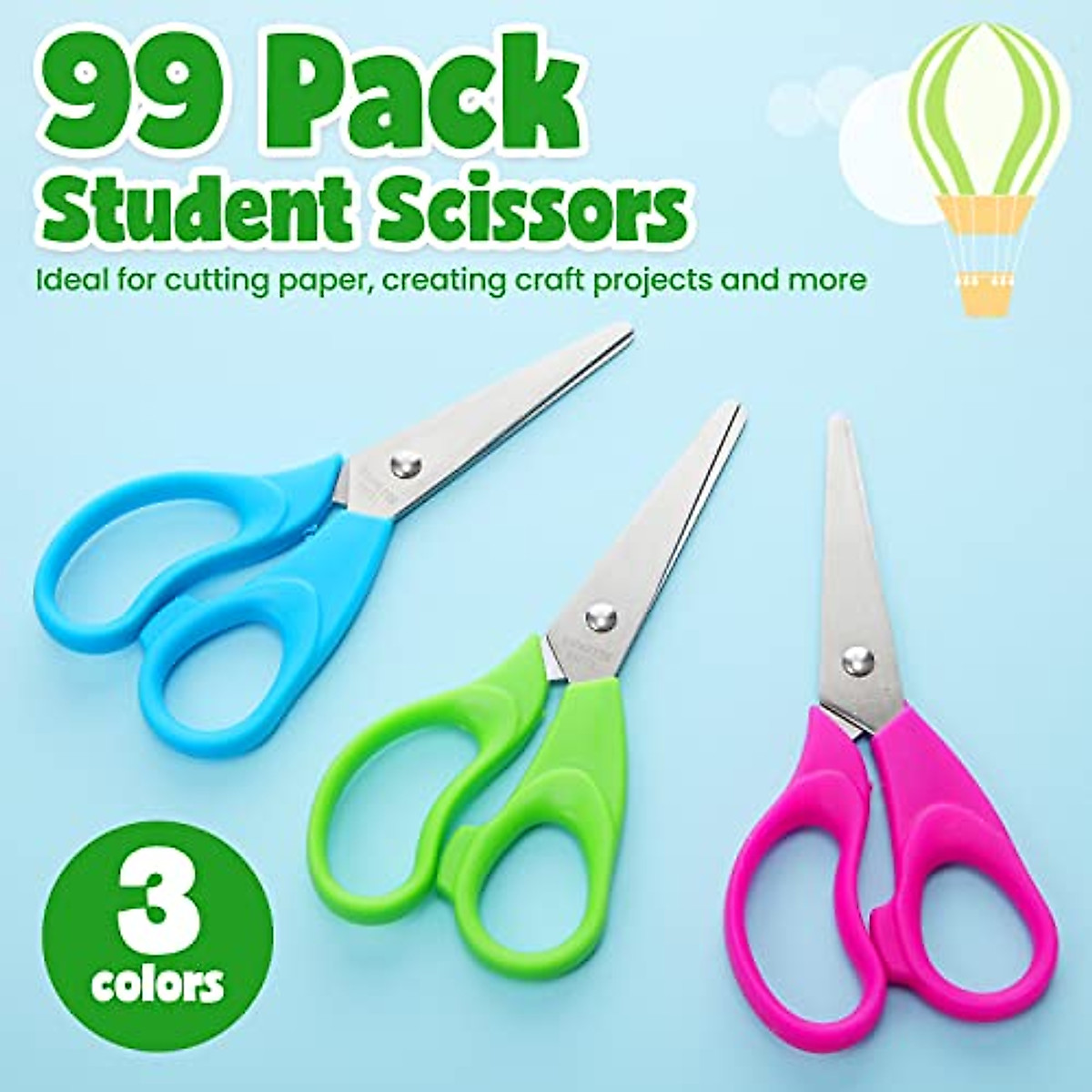 90 Pack Kids Scissors Bulk 5.5 Inch Student Scissors Children Safety Scissors Rounded Tip Child Scissors with Comfort Grip for School and Classrooms Supplies Essentials