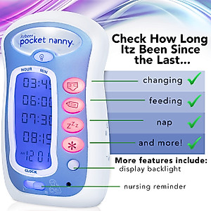 Pocket Nanny - Baby Care Timer, Round The Clock Tracker Includes 4 Different Count up Reminders for Nursing Sleeping Changing & More to Check How Long It's Been- Soft Glow Nightlight for Babies, Kids