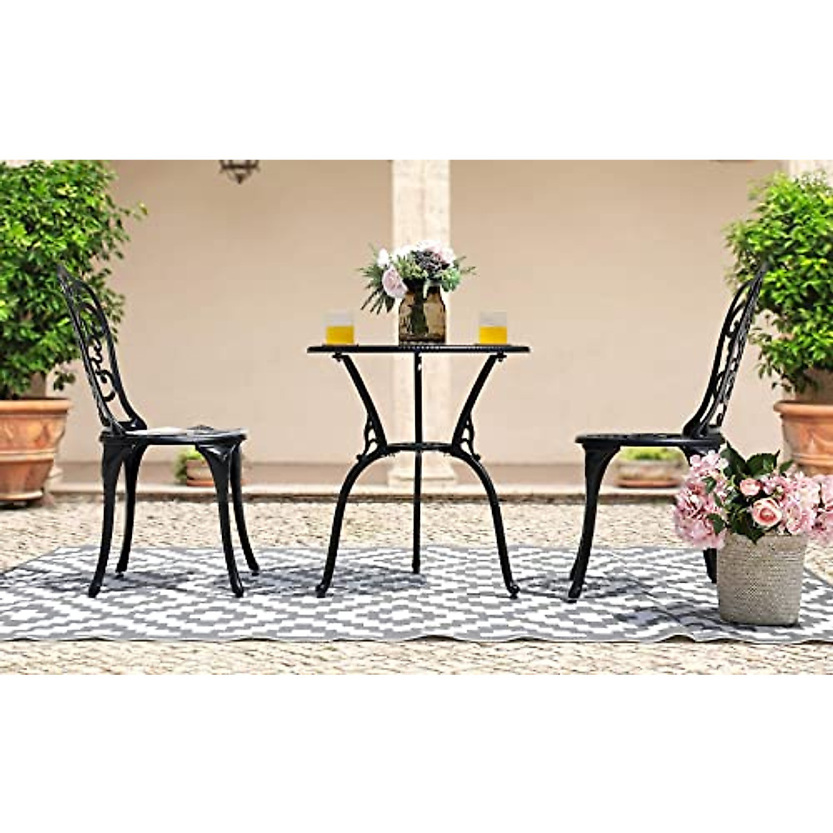 Nuu Garden 3 Piece Outdoor Bistro Table Set, All Weather Aluminum Table and Chairs with Umbrella Hole for Yard, Balcony, Black
