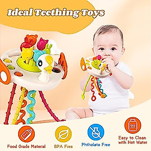 Montessori Baby Sensory Pull String Toys, Silicone Teething Toy for Babies 6-18 Months, 1-3 Years Old, Birthday Gifts for Infants Toddlers Kids Boy Girl, Bath Activities Travel Motor Skill