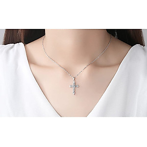 Peiyo Cross Necklace for Women Sterling Silver cubic zirconia Cross Clavicle Chain Mens Necklaces Christian Gifts