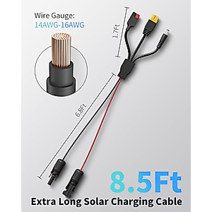 8.5Ft Solar Connector 3-in-1 (XT60, DC5521, Anderson) Adapter Cable Solar Charge Cable for Solar Generator Portable Power Station and Solar Panel (2.5M/8.5Ft)