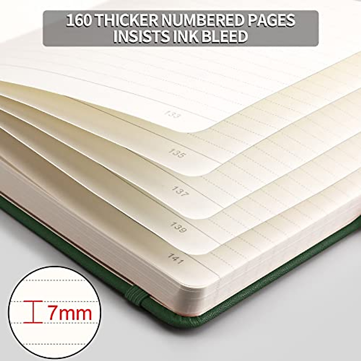 AHGXG Lined Journal Notebook - 320 Numbered Pages Thick Journal for Writing A5 College Ruled Notebook, 100gsm Lined Paper, Leather Hardcover, for Women Men Work Office School, 5.75'' X 8.38''-Green