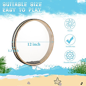 Boao Sea Drum 12 Inches Wave Bead Hand Drum Natural Color Sound Drum Percussion Wave Drum with Hardwood Shell Sea Drum Musical Instrument Percussion for Home Supplies