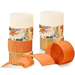 NICROHOME Wedding Party Decorations, 8 Rolls Retro Orange Flower Pattern Crepe Paper Streamers for a Boho/Floral Theme, Rustic Wedding, Engagement, Bridal Shower, Baby Showers, Birthday