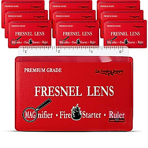 Fresnel Lens 4X Magnifier Pocket Wallet Credit Card Size • Ruler - Unbreakable Plastic for Home Office Classroom & Outdoor EDC Survival Kit Bushcraft (10 Pack Ruler/Magnifier - Red)