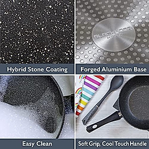 Blackmoor Frying Pans / 8", 9.5", 11" Sizes/Stylish Black Or Gray Marble Finish/Non-Stick & Anti-Scratch/Cool Touch Handle/Suitable for Induction, Electric and Gas Hobs (9.5", Black)